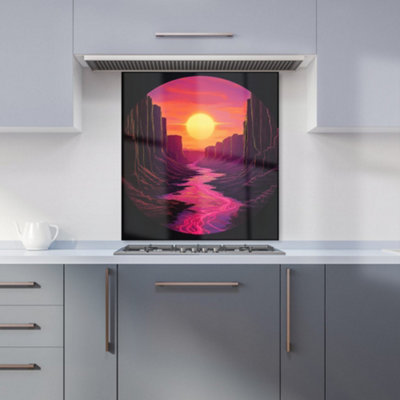 Synthwave Canyon Sunset Kitchen Splashback