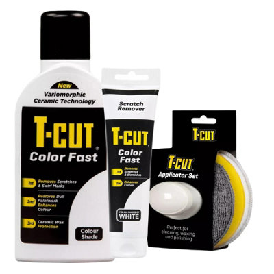 T-CUT COLOUR FAST CAR PAINT RESTORER POLISH WAX + SCRATCH REMOVER SET ...