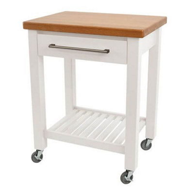 T&G Studio White Hevea With Oak Top Kitchen Trolley Flat Packed