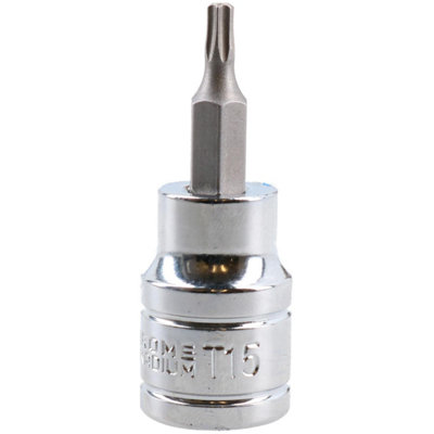 T15 Male Torx Bit Star Socket 3/8" Drive Standard Internal Chrome ...