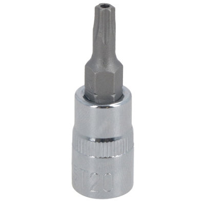 T20 1/4" Drive Tamper Proof Torx Star Bit 37mm Tamper Torx Chrome Vanadium Steel | DIY at B&Q