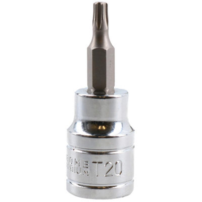 T20 Male Torx Bit Star Socket 3/8" Drive Standard Internal Chrome ...