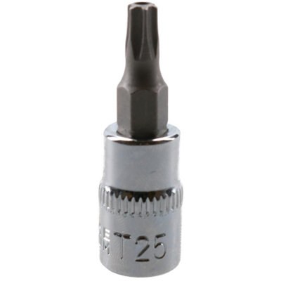 T25 1/4" Drive Tamper Proof Torx Star Bit 37mm Tamper Torx Chrome Vanadium Steel | DIY at B&Q