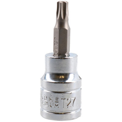 T27 Male Torx Bit Star Socket 3/8" Drive Standard Internal Chrome ...
