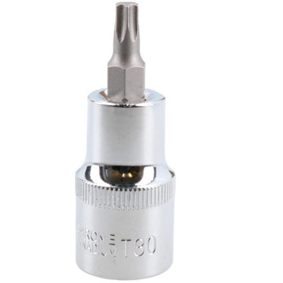 T30 Male Torx Bit Star Socket 1/2" Drive Standard Internal Chrome ...
