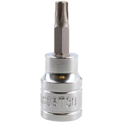 T30 Male Torx Bit Star Socket 3/8" Drive Standard Internal Chrome ...