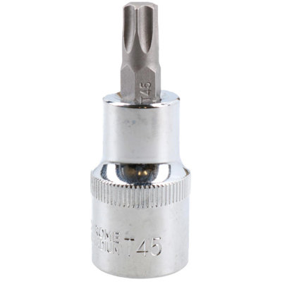 T45 Male Torx Bit Star Socket 1/2" Drive Standard Internal Chrome ...