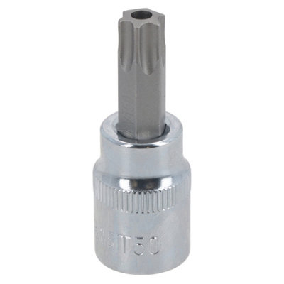T50 3/8" Drive Tamper Proof Torx Star Bit 48mm Tamper Torx Chrome Vanadium Steel | DIY at B&Q