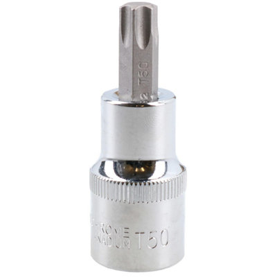 T50 Male Torx Bit Star Socket 1/2" Drive Standard Internal Chrome ...