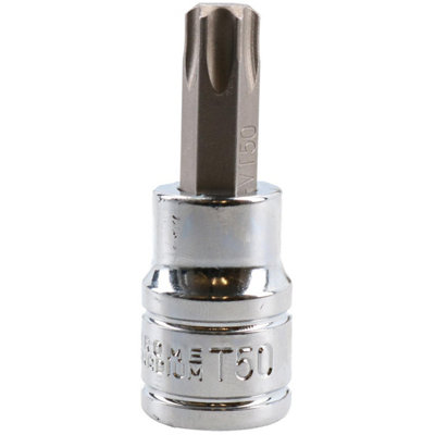 T50 Male Torx Bit Star Socket 3/8" Drive Standard Internal Chrome ...
