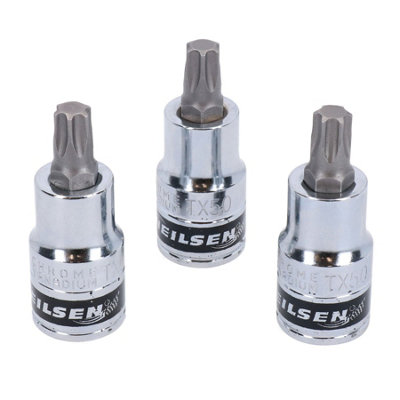 T50 Torx / Star Male Bit Sockets 1/2" Drive 3pc 55mm Chrome Vanadium ...