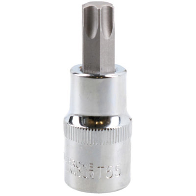 T55 Male Torx Bit Star Socket 1/2" Drive Standard Internal Chrome ...