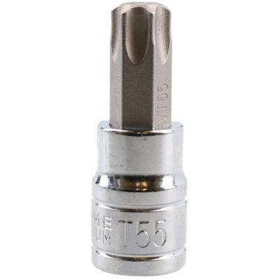 T55 Male Torx Bit Star Socket 3/8" Drive Standard Internal Chrome Vanadium Steel | DIY at B&Q