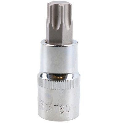 T60 Male Torx Bit Star Socket 1/2" Drive Standard Internal Chrome ...