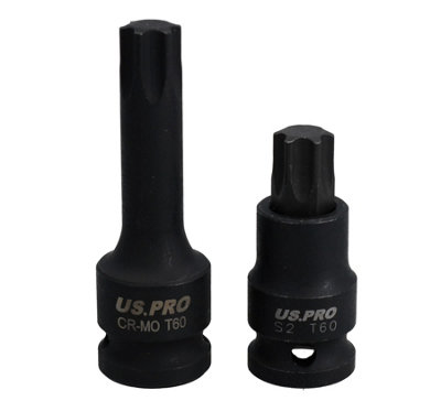 T60 Short (53mm) + Long (78mm) Impacted Torx Star Male Bits Sockets 1/2 ...