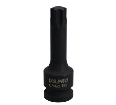 T60 Short (53mm) + Long (78mm) Impacted Torx Star Male Bits Sockets 1/2 ...