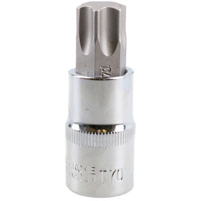 T70 Male Torx Bit Star Socket 1/2" Drive Standard Internal Chrome ...