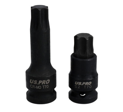 T70 Short (53mm) + Long (78mm) Impacted Torx Star Male Bits Sockets 1/2 ...