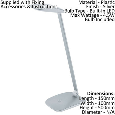 Table Desk Lamp Colour Silver Touch On/Off Dimming Bulb LED 4.5W Included