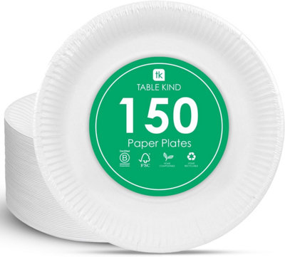 Table Kind 150 x Disposable White Paper Plates 22 cm for Catering ...