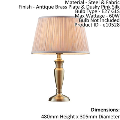 Table Lamp Antique Brass & Dusky Pink Silk 60W E27 Base & Shade e10528 ...
