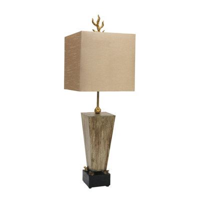 Table Lamp Gilded Frogs Light Brown Faux Silk Shade Gold Leaf Finial ...