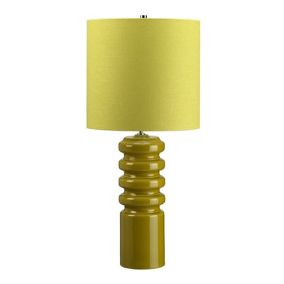 Table Lamp Lime Green Glaze and Green Linen Shade Lime LED E27 60W Bulb ...