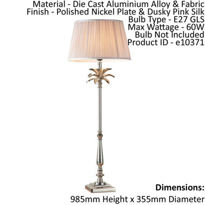 Table Lamp Polished Nickel & Dusky Pink Silk 60W E27 Bedside Light ...