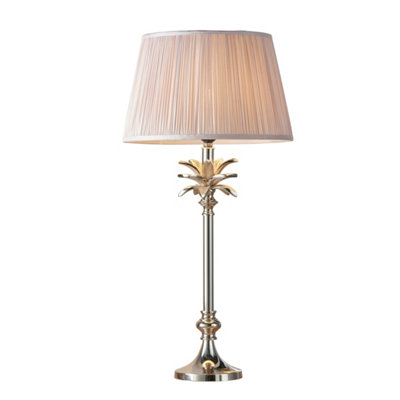 Table Lamp Polished Nickel & Dusky Pink Silk 60W E27 Bedside Light ...