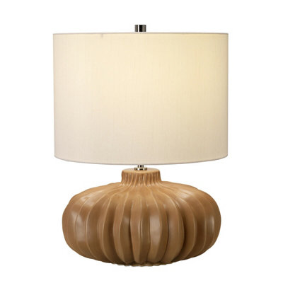 Table Lamp Ridged Pumpkin Shape Squat Base Ivory Faux Linen Shade LED ...