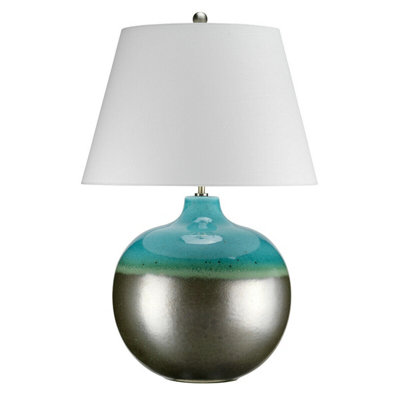 Table Lamp White Shade Turquoise & Graphite Finish Glaze LED E27 60W ...
