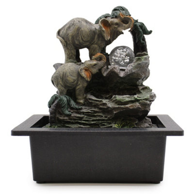 Tabletop Water Feature 30cm Elephant Family