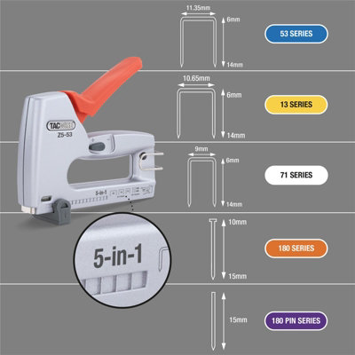 Tacwise 1748 Z5-53 Heavy Duty 5-in-1 Metal Staple Nail Gun Type 13 JT21 ...