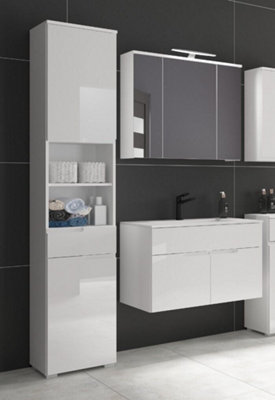 Tall bathroom unit white gloss store