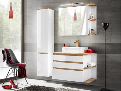 Tall Bathroom Cabinet Wall Hung Storage Unit Modern Scandi Shelving ...