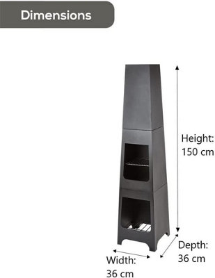 Tall Black Steel Chiminea 150cm