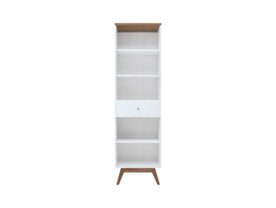 Tall Bookcase Shelving Display Storage Unit Wood Legs Scandi White ...
