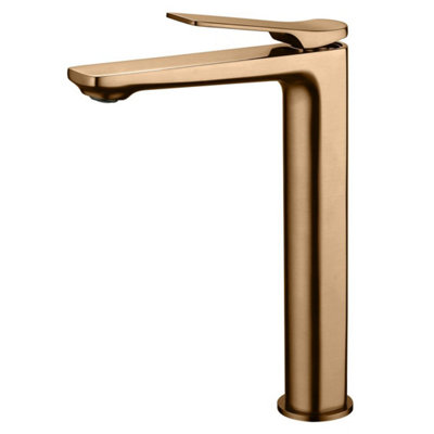 Tall Brushed Copper Bathroom Sink Tap Basin Standing Faucet Mixer ...