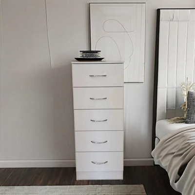Tall chest of 5 drawers White Bedroom furniture