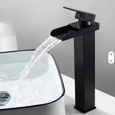 Tall Countertop Waterfall Bathroom Basin Mixer Tap with Popup Waste ...