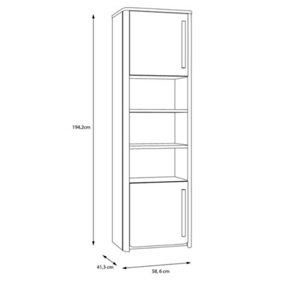 Tall Display Cabinet Matt Grey Oak Finish 2 Door Modern Design