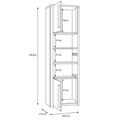 Tall Display Cabinet Matt Grey Oak Finish 2 Door Modern Design
