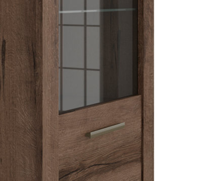Tall Glass Display Cabinet Slim Narrow Unit Glazed Door Dark Oak Finish ...