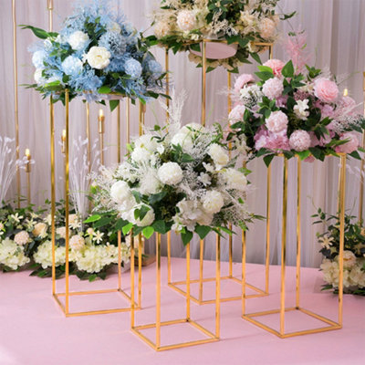 Tall Golden Metal Geometric Flower Stand Pedestal Rack Wedding Display ...