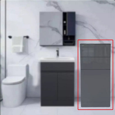 Tall Handleless Bathroom Cabinet High Gloss Dark Grey, 1 Door 2 Drawer ...