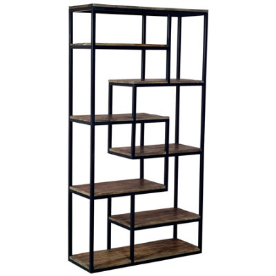Tall Industrial Multi-Tier Wood-Effect Shelving Unit with Black Metal Frame