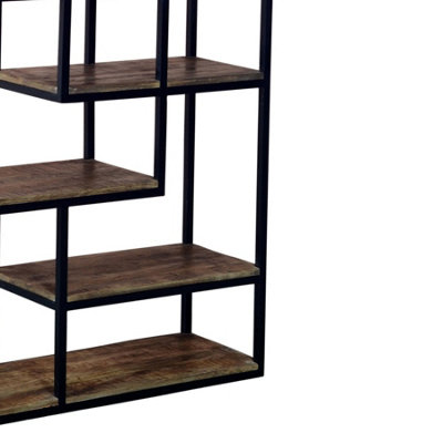 Tall Industrial Multi-Tier Wood-Effect Shelving Unit with Black Metal Frame