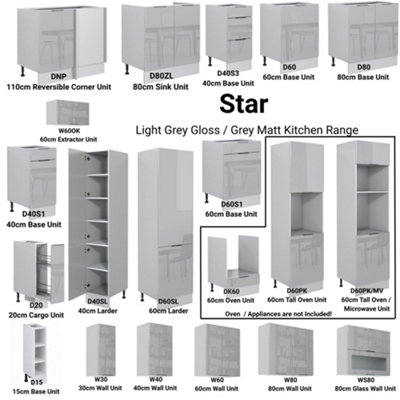 Tall Oven Microwave Housing Unit Kitchen Cabinet Cupboard Light Grey ...