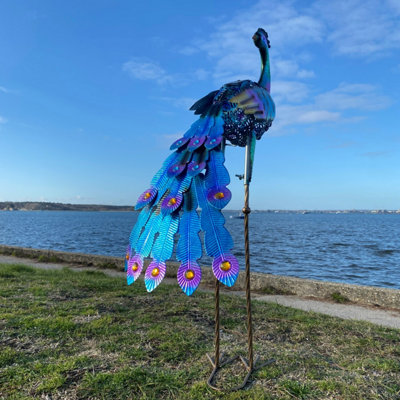 Tall Peacock Solar Light Garden Ornament