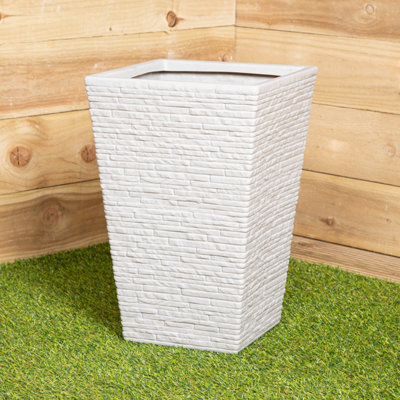 Tall Stone Coloured Slate Effect Garden Planter 30cm D x 30cm W x 45cm ...